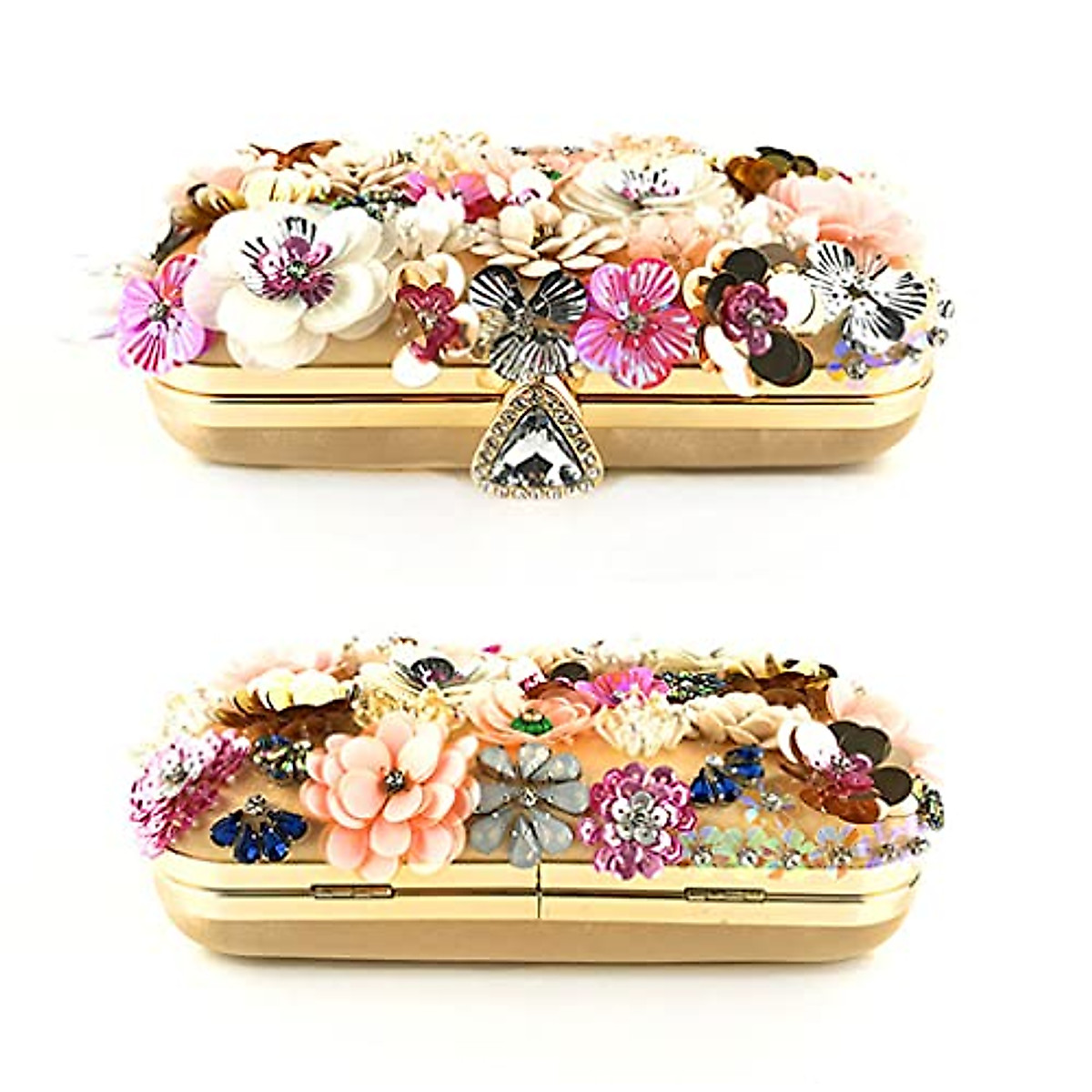 LGXIGE Evening Purses For Women With Pretty Flowers Pearl Decorated (Beige)