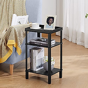 ZEXVIDA Side Table for Small Spaces,3 Tier End Table with Storage Shelf, Small Narrow Thin End Table Bedside Table,Nightstand for Hallway,Living Room, Bedroom, Office,Black