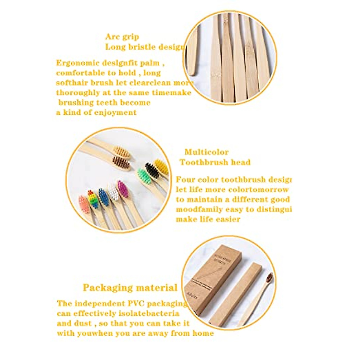 OUTIN Adults Bamboo Toothbrushes 20 Pack, Colorfull Soft Bristles Children Wood Toothbrush Eco Friendly Biodegradable Wooden Handle Tooth Brush Oral Cleaning, HOT004