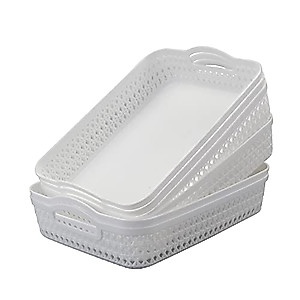 Vcansay 6-Pack Flat Storage Baskets with Handles Plastic Drawer Organizer, White