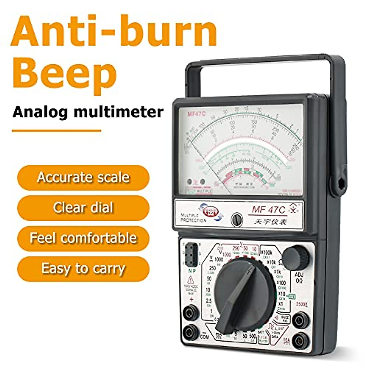 Mf47 Ac/dc Analog Multimeter, Mechanical High-Precision Anti-Burn Buzzer Full Protection Multimeter, Pointer Multimeter Tester, 27.5 * 21 * 5.4cm