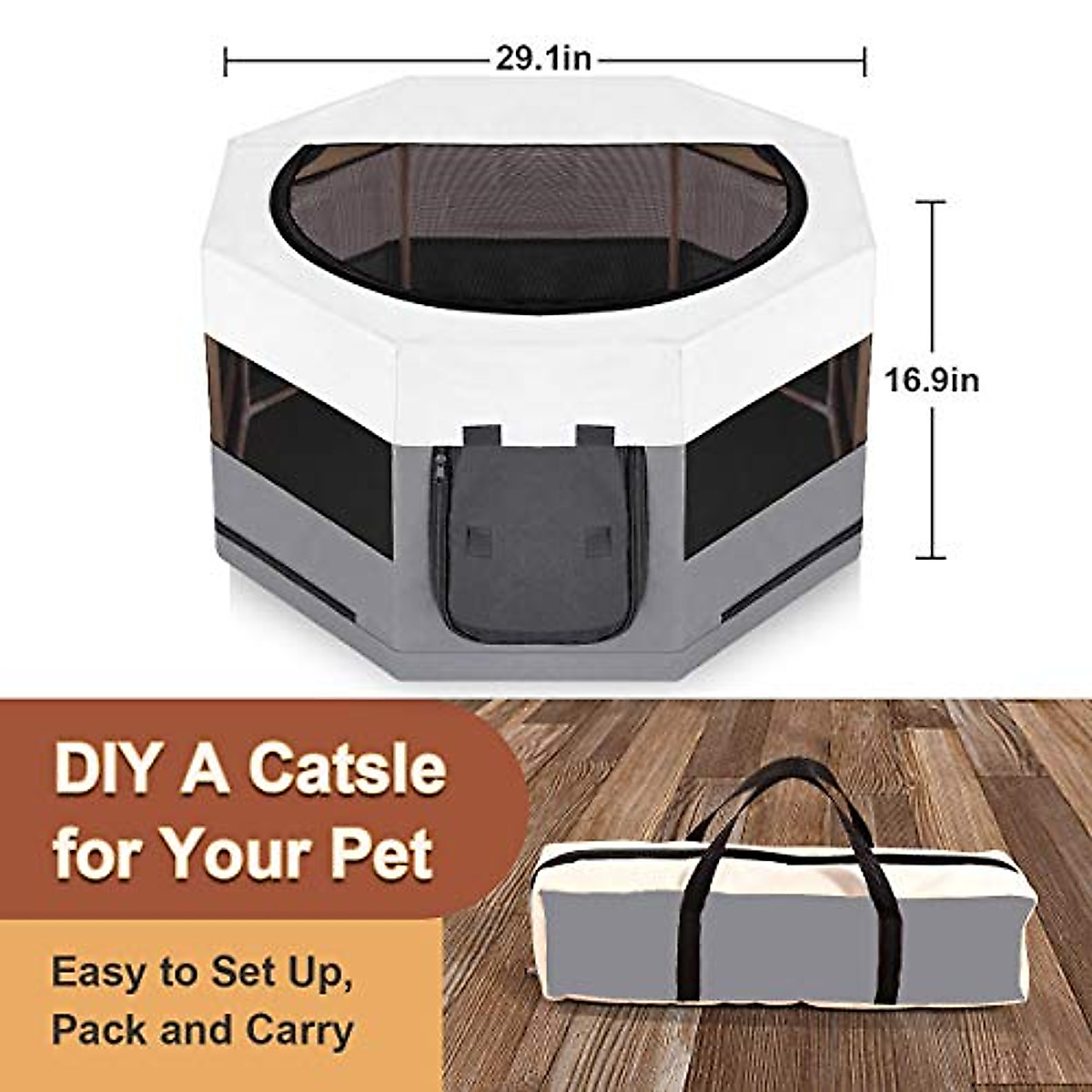 Meow&Woof Cat Playpen for Small Animals Wood Frame Cats Cage Indoor Kitten Crate Dog Play Pens for Puppy Large Size Sturdy Struction Long Lasting Use(29" W 16.5" H, Mist)