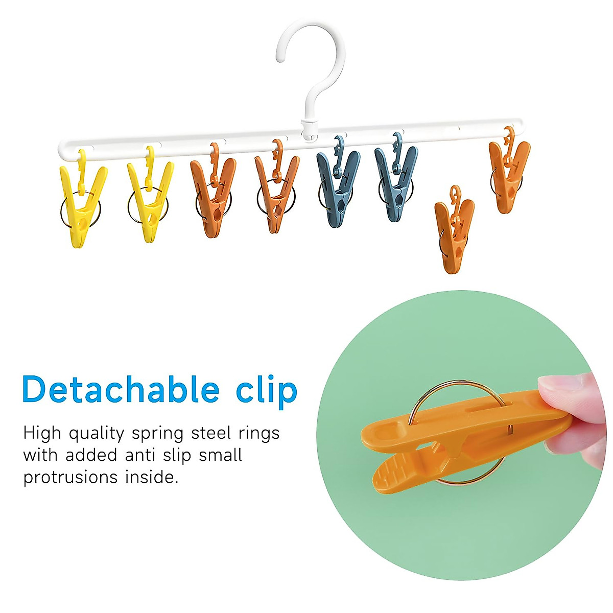 QUMOX Drying Clip Clothes Drying Hanger Clip Drip Hanger Rack 8 Clips Sock Hanger Windproof for Bras Underwear Laundry Accessories Towels Gloves Diaper (White)