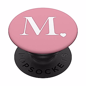 Peony Pink White Monogram Letter M Initial Heart Design PopSockets Swappable PopGrip