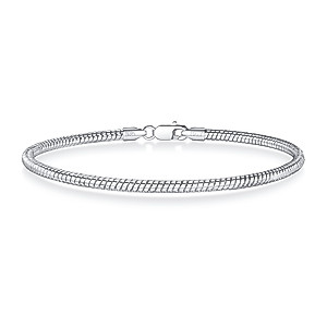 BRIJEWNES Silver Bracelets for Women 925 Sterling Silver Bracelets for Women 3mm Round Snake Chain Bracelet for Women Solid Silver Chain Bracelets for Women 7 Inches Silver Bracelet Jewelry for Women