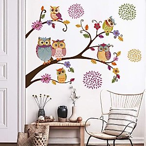 decalmile Owl Tree Branch Wall Stickers Flower Wall Decals Kids Baby Nursery Bedroom Wall Decor