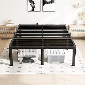 VIPSHOW 18 Inch Queen Bed Frame, 3500Lbs Heavy Duty Metal Platform with Round Corner Legs Mattress Slide Stopper, Steel Slat Support No Box Spring Needed, Noise Free, Non-Slip, Easy Assembly