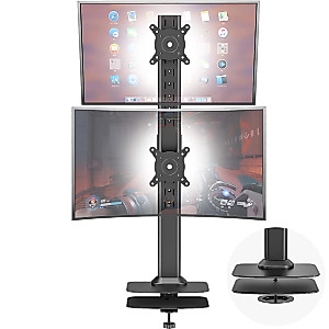 HEMUDU Dual Monitor Articulating Desk Mount Arm Stand - Vertical Stack Screen Supports Two 13 to 34 Inch & Monitor Mount Reinforcement Plate