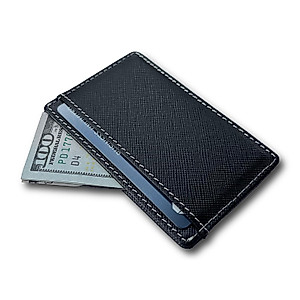 2 Card Minimalist Wallet for Men & Women - Genuine Leather Ultra Thin Black Credit Card Holder - Compatible with American Express Platinum
