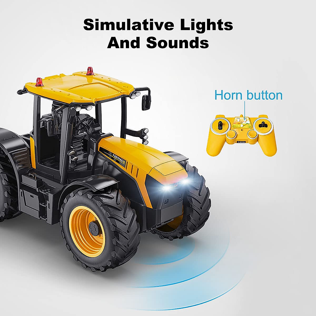 Dollox RC Farm Tractor Toy 1/16 Scale Construction Farmer Truck 2.4G Hobby Remote Control Engineering Vehicle with High Simulation Lights and Sounds, Tractor Toys Car for Kids & Adults