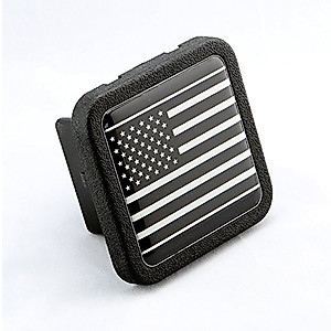 US USA American Metal Flag Trailer Hitch Cover Tube Plug Insert (Fits 2" Receivers, Black & White Flag)
