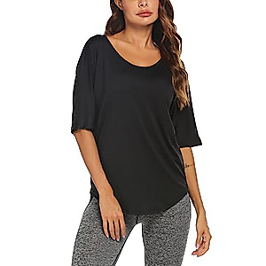 Pinspark Womens Breathable V Neck Cut Out Back Shirts Open Active Yoga Tops Black XL