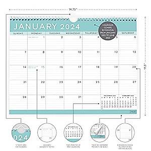 S&O Basic Teal Business Wall Calendar from Jan 2023-Jun 2024 - Tear-Off Monthly Calendar for Office - 18 Month Academic Wall Calendar 2023-2024 - Hanging Calendar with Monthly Mini-Calendars - 10.5x13.5”in
