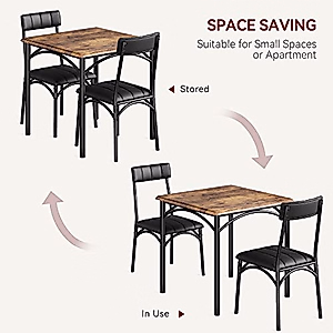 GAOMON Dining Table Set for 2, Kitchen Table and Chairs for 2 with Upholstered Chairs, 3 Piece Dining Room Table Set, Square Kitchen Table Set for Small Space, Apartment, Studio, Rustic Brown