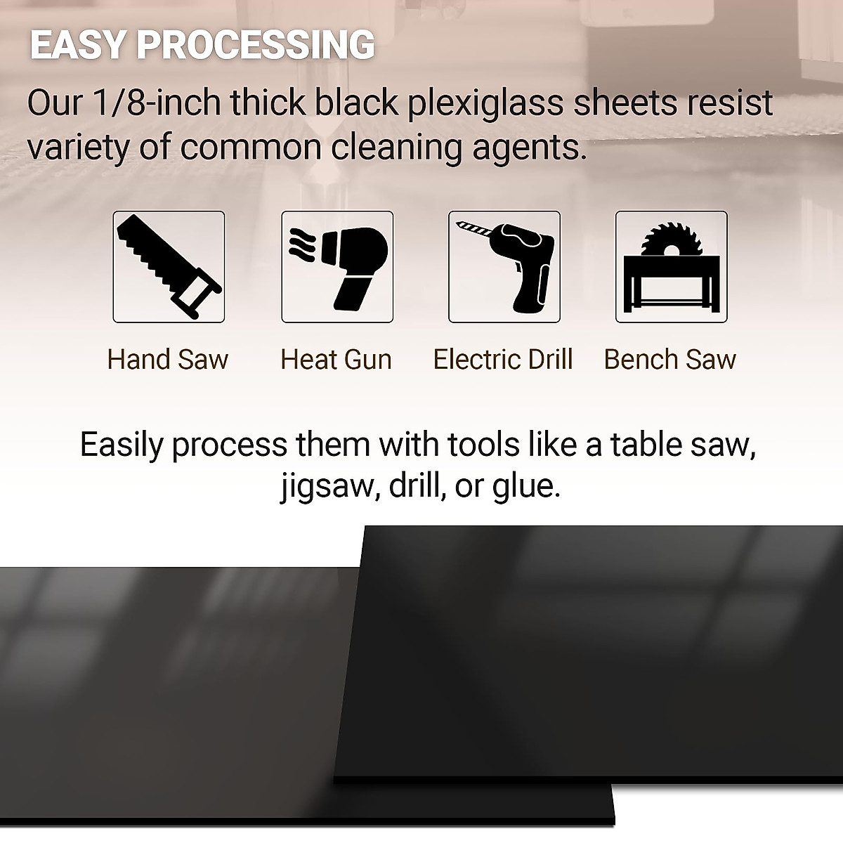 CALPALMY (2-Pack) 12 x 12 Black Acrylic Sheet 1/8" Thick - 3mm Thick Black Plexiglass Plastic Sheet; Use for Craft Projects, Signs, Sneeze Guard and More - Cut with Cricut, Saw or Hand Tools