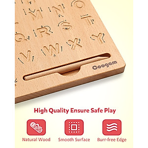 Coogam Wooden Letters Practicing Board, Double-Sided Alphabet Tracing Tool Learning to Write ABC Educational Toy Game Fine Motor Montessori Gift for Preschool 3 4 5 Years Old Kids
