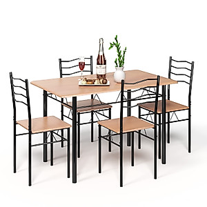 Giantex Dining Table Set for 4, 5-Piece Kitchen Table Chairs Set of 4, Breakfast Nook with Kitchen Table, 4 Dining Chairs, Metal Frame, Space-Saving Dinette Table Set for 4, Small Space, Apartment