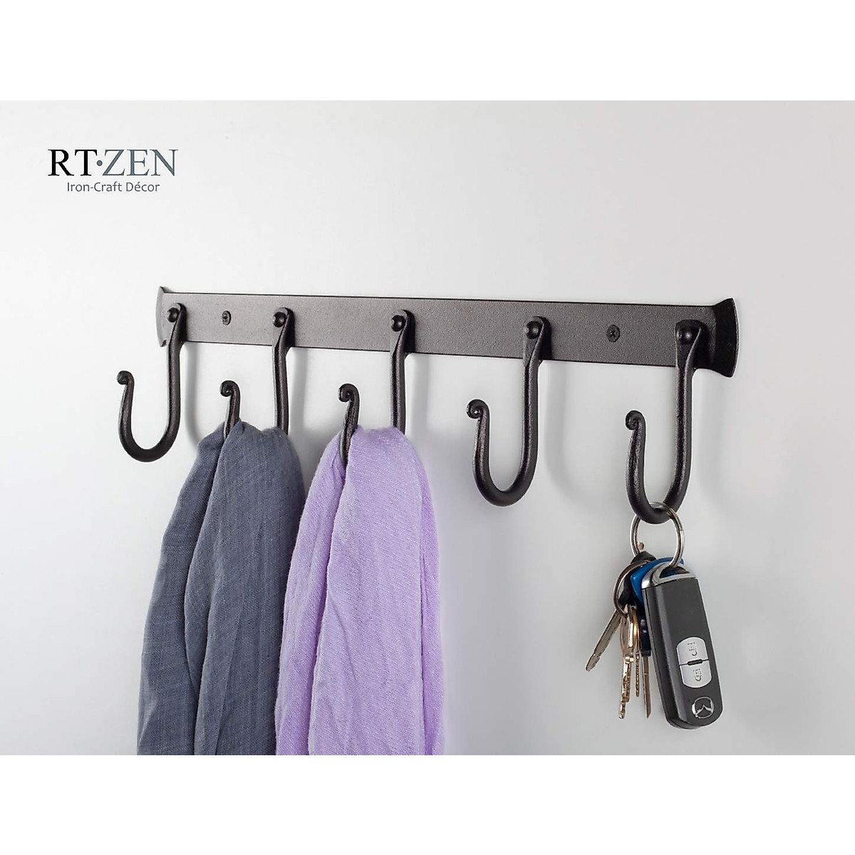RTZEN Wall Hooks for Hanging - 5 Hook Farmhouse Decor Coat Rack Wall Mount - Heavy Duty Hanging Towel Racks for Bathroom or Purse Hanger Hat Organizer - Stylish Hooks for Hanging Coats