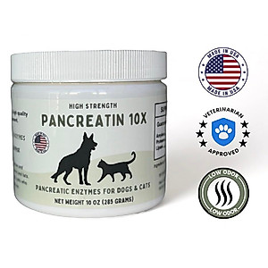Pancreatin 10X - Pancreatic enzymes for Dogs and Cats (Made in USA) High Strength | Low Odor |10oz (285g)