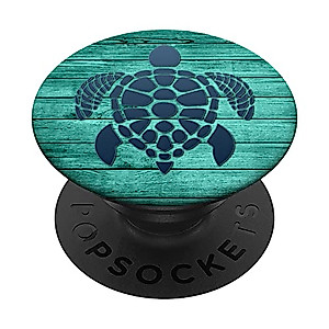 Light Dark Blue Sea Ocean Turtle On Vintage Green Mint PopSockets Swappable PopGrip