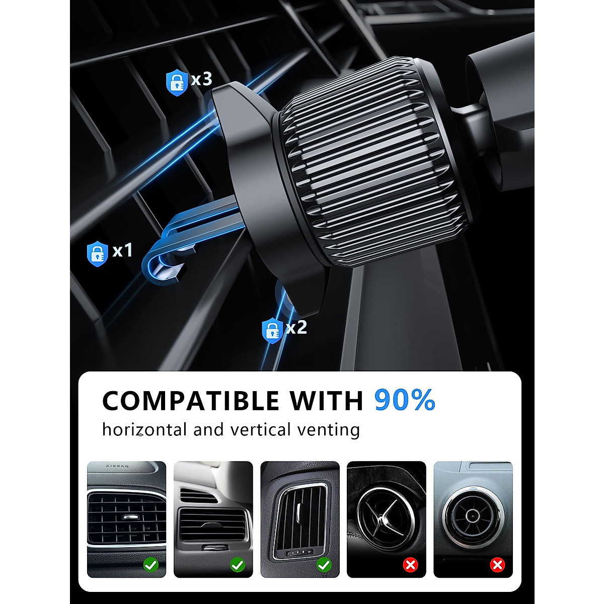 Holdersafe Fits Magsafe Car Mount for iPhone: [20 Powerful Magnets] Magnetic Air Vent Phone Holder [1080° Adjustable] Compatible iPhone 15 14 13 12 Pro Plus Max Mini & MagSafe Case & All Cell Phones