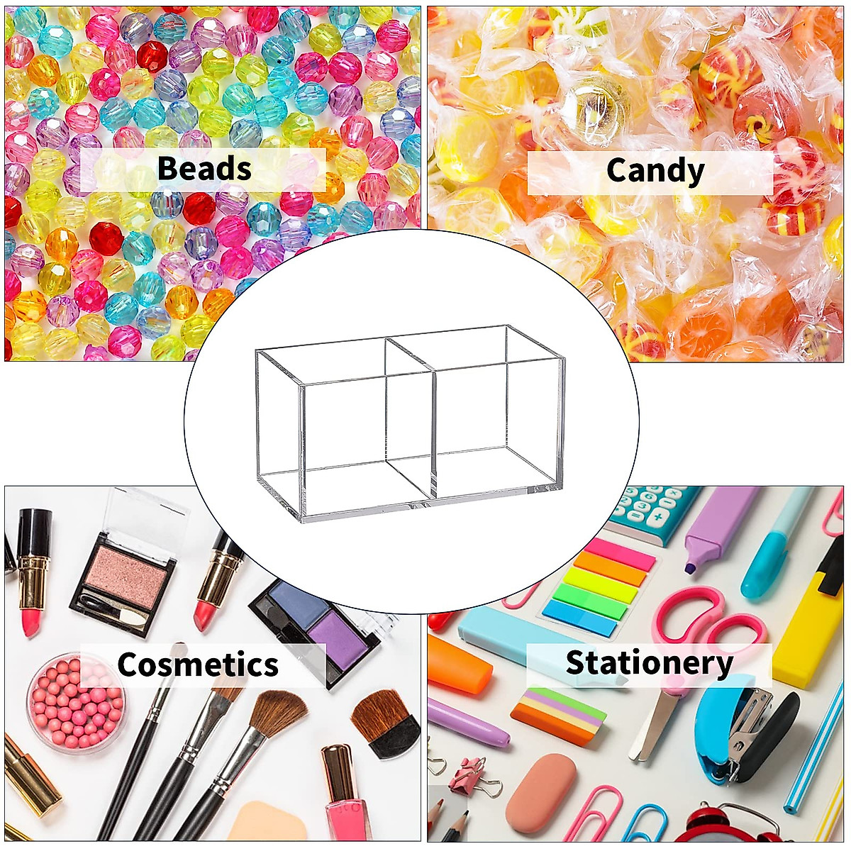 Dayaanee Acrylic Makeup Brush Organizers, 2 Section 2-Compartment Transparent Plastic Lipstick Holder Clear 4.72x2.36x2.36 Inches Storage Square Cube for Bathroom Jewelry Accessories