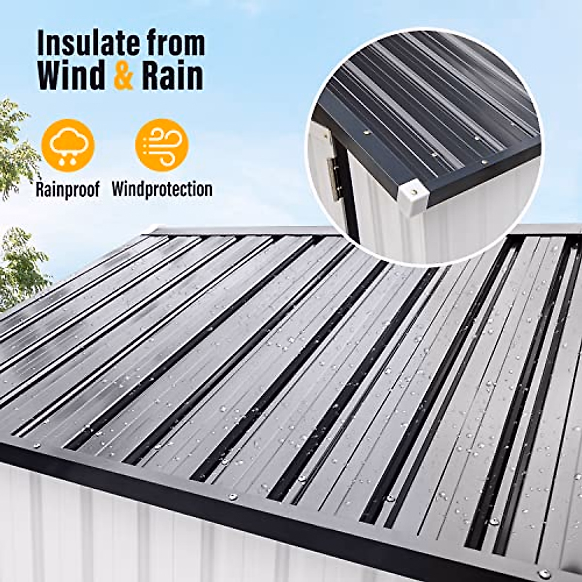 LAUSAINT HOME 6x4FT Outdoor Storage Shed, Large Waterproof Storage Tool Bike Sheds & Bulidings with Lockable Door for Backyard, Garden, Patio Lawn, Galvanized Steel, White