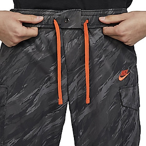 Nike Sportswear Men's AOP Woven Unlined Utility Pants Trousers (as1, Alpha, m, Regular, Regular, Black/Orange, Medium, Regular)