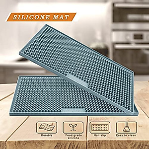MR.CHOU Silicone Bar Mat, Thick Durable Dish Drying Mats for Kitchen Counter, Heat-Resistant & Food Safe Coffee Mat for Cafe Restaurants, 12" X 6" Dishwasher Safe Spill Mat, 2 PCS Gray