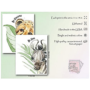 Baby Safari Animals Wall Art Prints - Nursery Decor - Set of 6-11x14 - Unframed - Watercolor