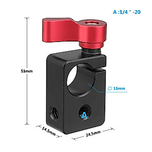 CAMVATE 15mm Single Rod Clamp Adapter with 1/4"-20 Thread Mount for Monitor LED Flash Light (2 Pieces) - 2216