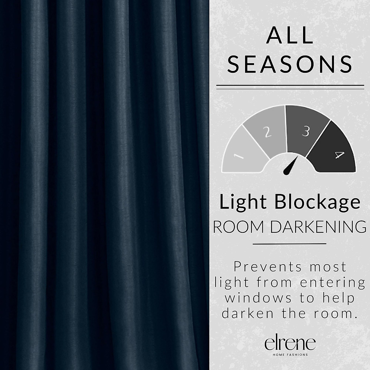 Elrene Home Fashions All Seasons Room-Darkening Waterfall Window Valance, Accessory for Bedroom or Living Room Windows with Rod Pocket Tabs, 52" x 36", Navy, 1 Valance