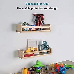 JORIKCHUO Nursery Book Shelves, Set of 2 Wood Floating Book Shelves for Kids Room, Kitchen Spice Rack, or Rustic Wall Mounted Shelves for Farmhouse Bathroom Decor (Natural Wood)