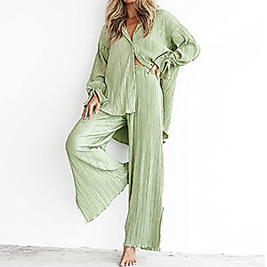 Women's Lingerie, Sexy Sleepwear for Women, Women's Pajama Sets Night Gown Fashion Shirt Long Sleeve Lapel Cardigan Open Trousers Pyjamas Two Piece Set Lengerie Plus Size Outfits (M, Mint Green)