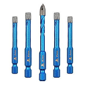 Diamond Drill Bit - BRSCHNITT 1/4 inch Masonry Drill Bits Set for Porcelain Tile Ceramic Stone Granite Marble,Hex Shank Diamond Hole Saw Drill Bit(5pcs/Pack).