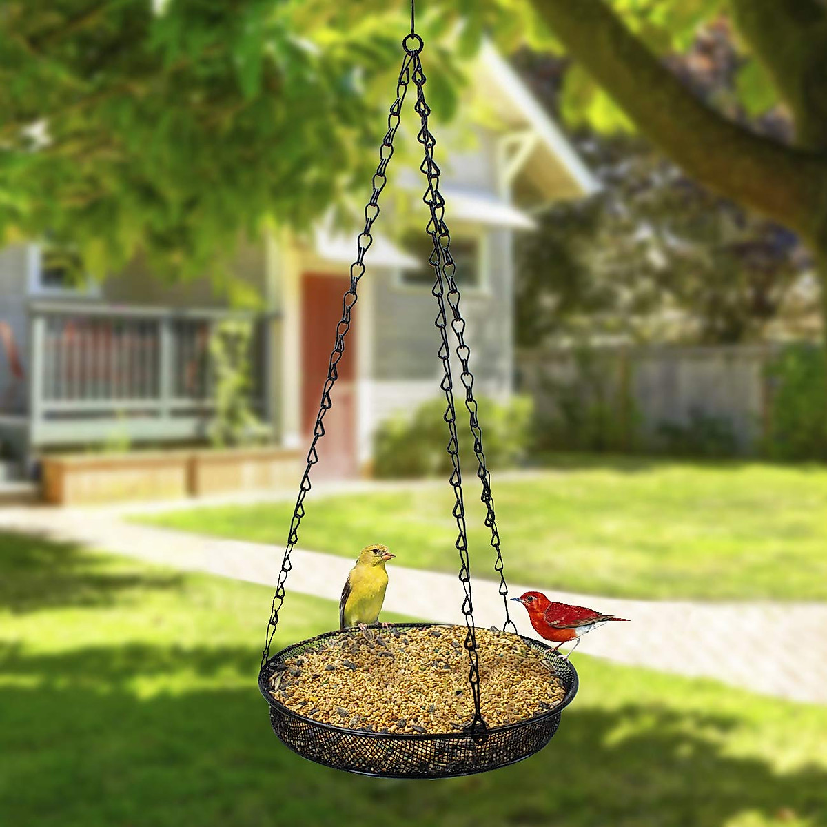 Sorbus Bird Feeder Hanging Tray, Seed Tray for Bird Feeders, Great for Attracting Birds Outdoors, Backyard, Garden (Black)