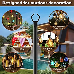 10Ft String Light Poles 4 Pack,Light Poles for Outside Lights,Outdoor with Fence Brackets Hanging Lights,Metal Stand Deck Patio Backyard