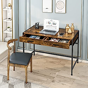 VINGLI Writing Desk with Drawers,Small Computer Desk for Home Office,41.7" Industrial Study Desk Workstation Desk with 2 Drawers