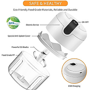 Vshinic Electric Mini Garlic Chopper,Food Processor,Portable Cordless Garlic Mincer Masher,Meat Grinder with USB Charging For Vegetable,Chili,Fruits,Ginger,Baby Food,Seasoning 250ml(White)