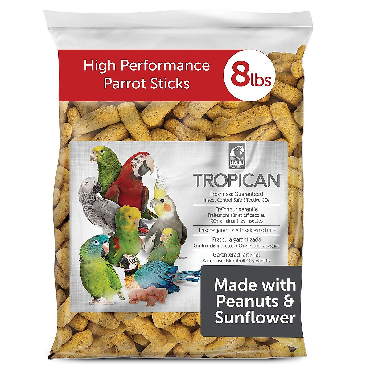 Hari Tropican Bird Food, Hagen Parrot Food Sticks with Peanuts & Sunflower Seeds, High Performance Formula, 8 lb Bag