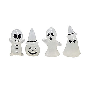 BinaryABC Halloween Glow in The Dark Pumpkin Ghost Miniature Figurines,Luminous Garden Ghost Decor, Fairy Garden Doll House Accessories,Halloween Party Favors,4Pcs