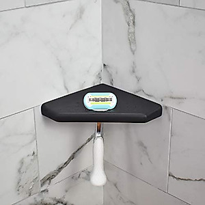 Questech Décor 5 Inch Shower Footrest, Wall Mounted Corner Shower Shaving Shelf, Lugged For New Construction, Corner Shower Shelf Caddy For Tiled Shower Walls, 5 Inch Geo Lugged, Graphite Black