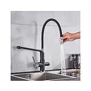 YJRIC Kitchen fau cet Kitchen Water Filter Faucet Kitchen faucets Dual Spout Filter Faucet Mixer 360 Degree Rotation Water Purification Feature Taps,Black