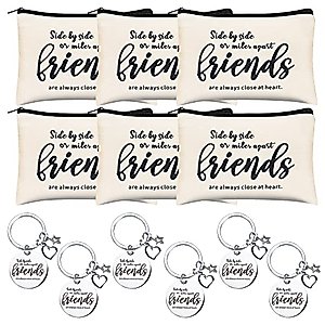 12 pieces Friend Appreciation Gifts Set 6 Good Friend Gifts Cosmetic Bag and 6 Good Friend Keychains Appreciation Funny Long Distance Friendship Gifts, Christmas Gifts for Best Soul Sister