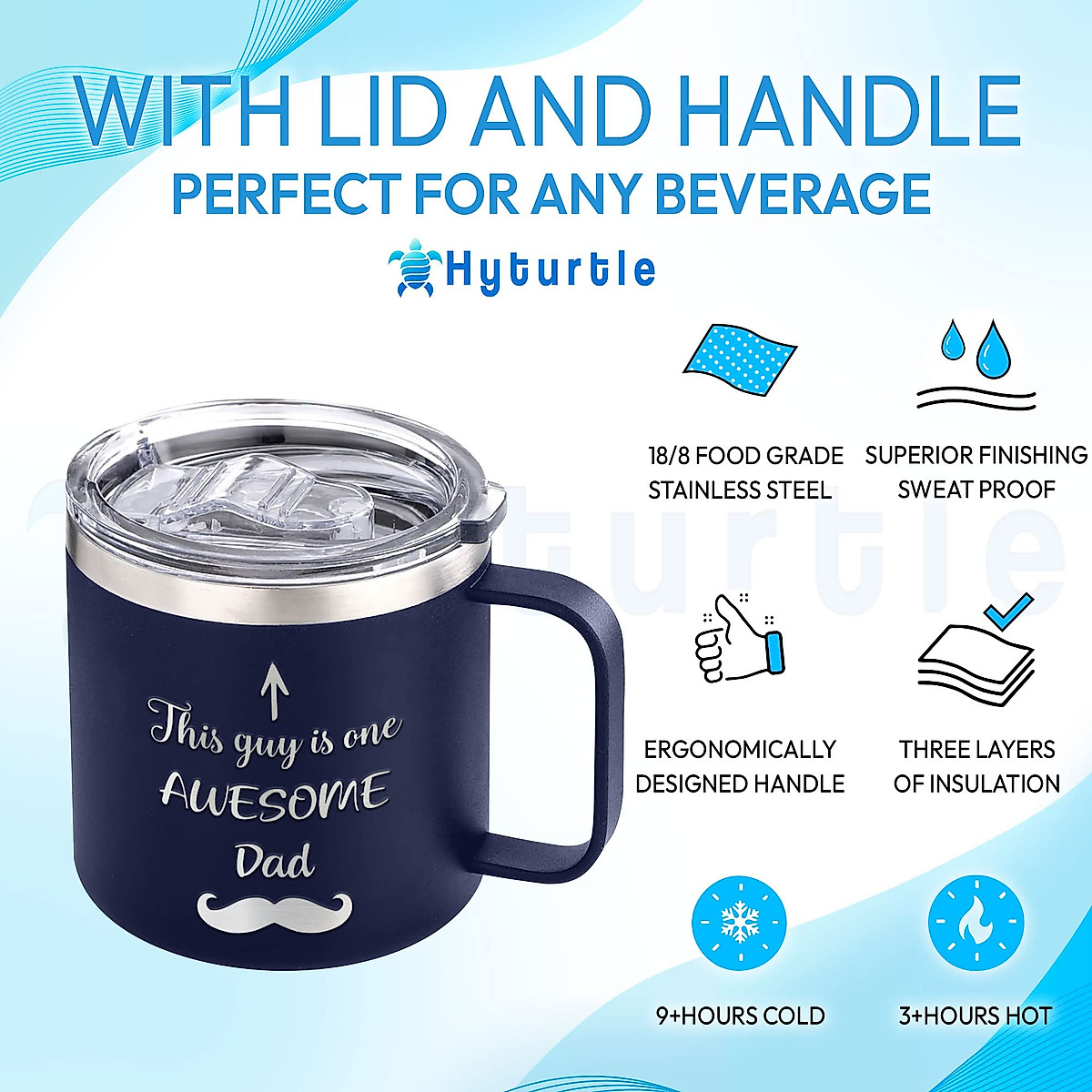 Hyturtle This Guy is One Awesome Dad Coffee Navy Mug/Tumbler 14oz Gift For Dad, Gifts For Dad From Daughter, Son, Kids - Fathers Day - Birthday, Christmas Gift Ideas For Father, Men