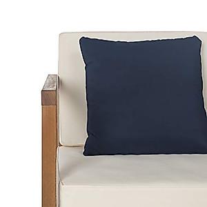 SAFAVIEH Outdoor Collection Montez Natural/ Beige Cushions/ Navy Pillows 4-Piece Conversation Patio Set