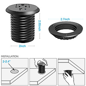 Desk Power Grommet Outlet, Recessed Power Strip Socket with USB-C