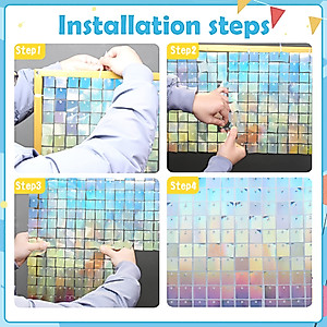 HYzgb Shimmer Wall Backdrop Iridescent Square Sequin Wall Panel Backdrop 24 Pcs for Birthday Party Wedding Decorations