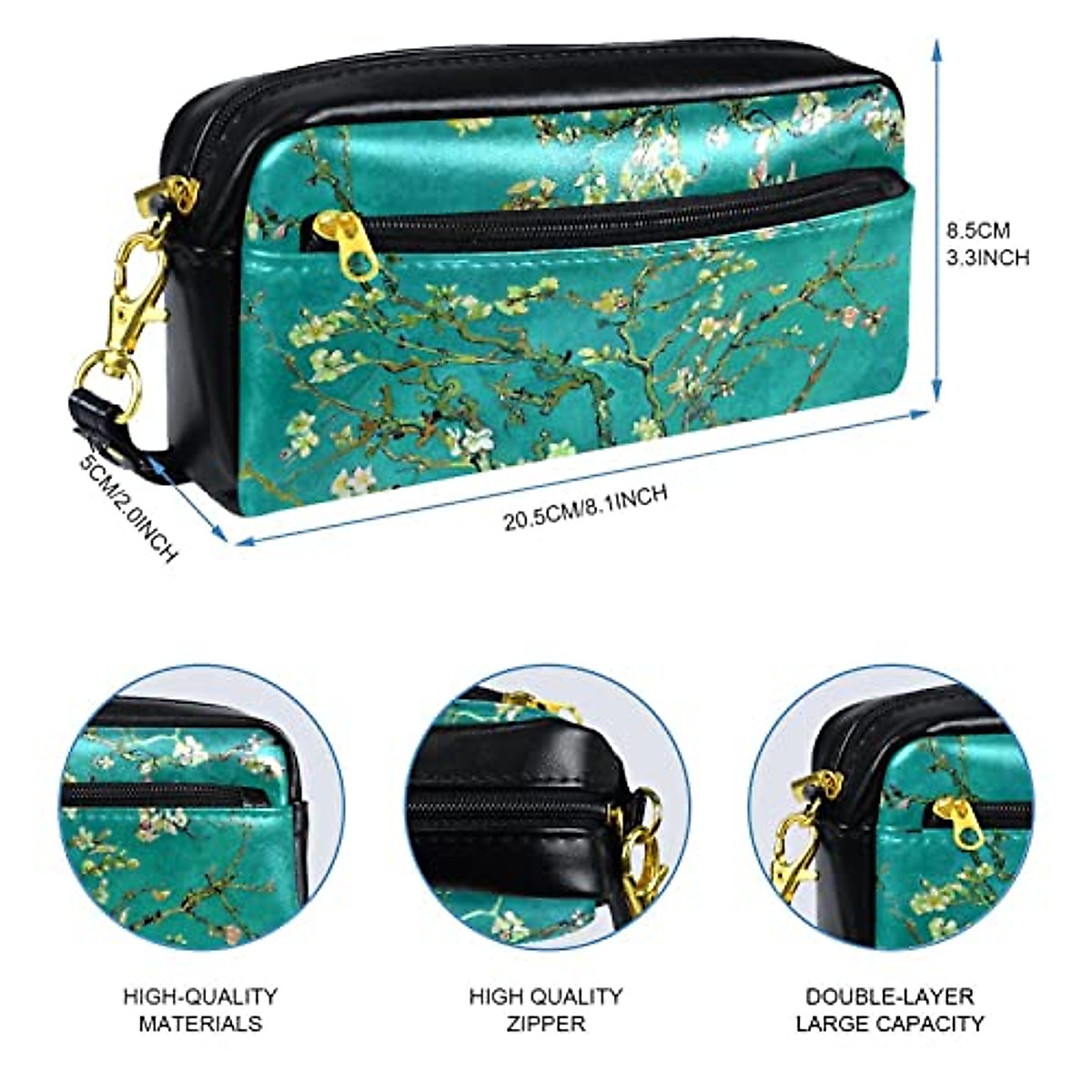 Blossoming Almond Tree Pencil Case Pen Box Teens Stationery Holder Purse Make up Pouch Toiletry Bag