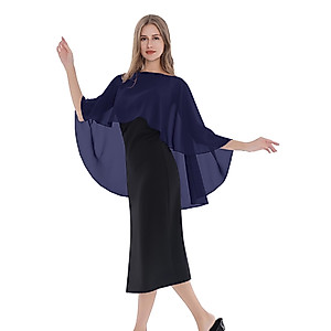 Baoqiya Women's Capelet Shawls and Wraps for Evening Dresses Soft Bridesmaid Shawl Chiffon Cape Wedding Cover Up(Navy)